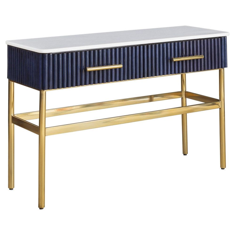 Harper Console Table - Leather,Metal Accents,Marble – France & Son