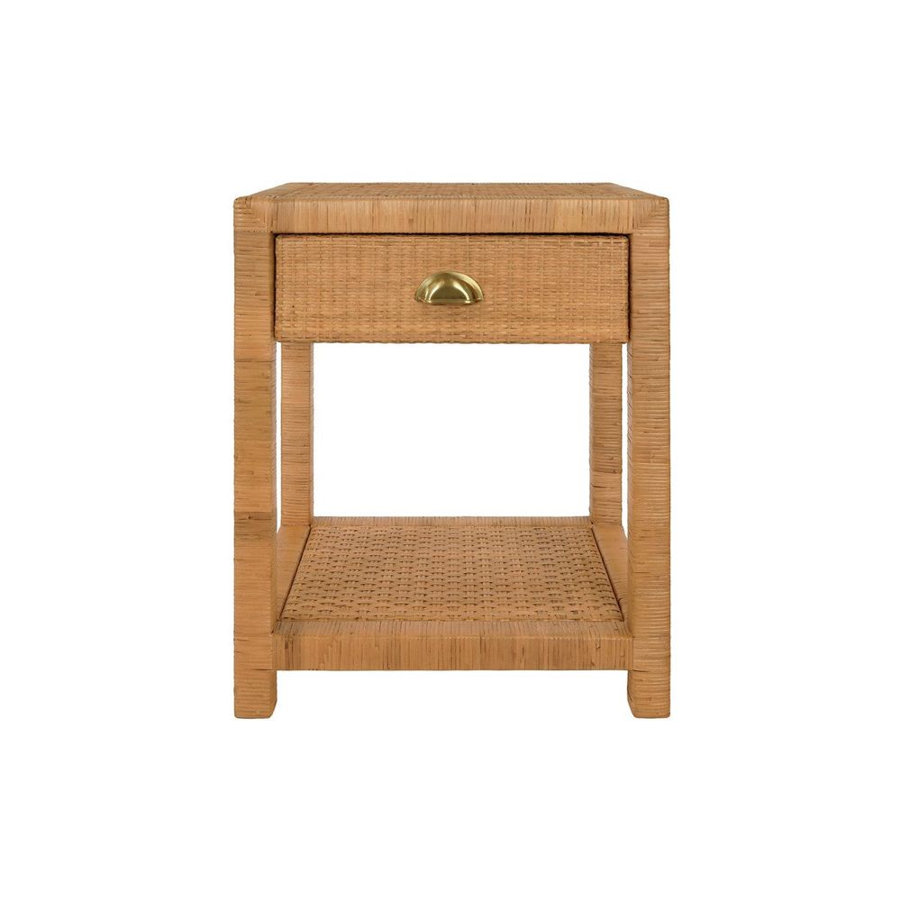 Allison - Small One Drawer End Table In Rattan With Brushed Brass Cup – France & Son