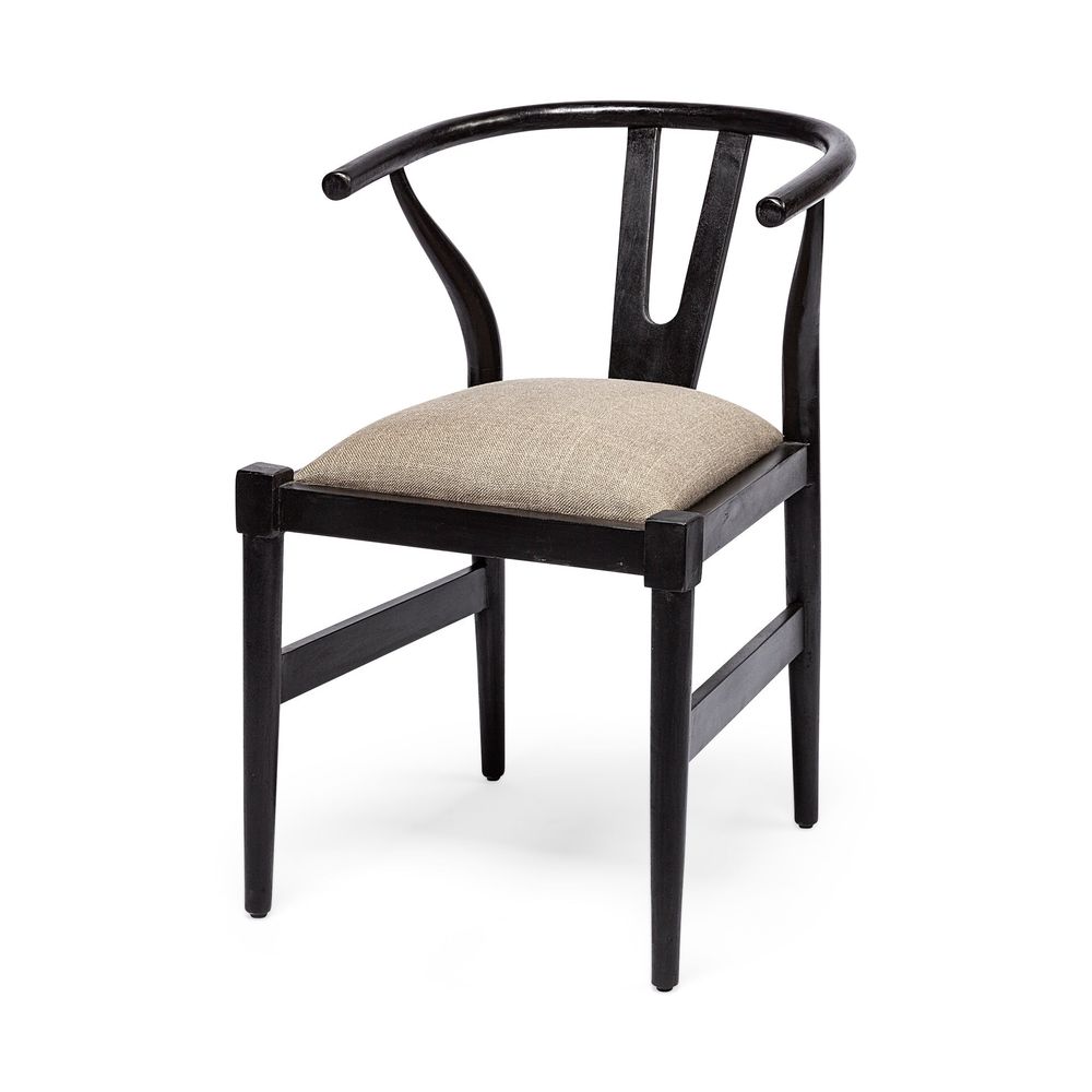 Pryce Beige Fabric | Black Wood Dining Chair – France & Son