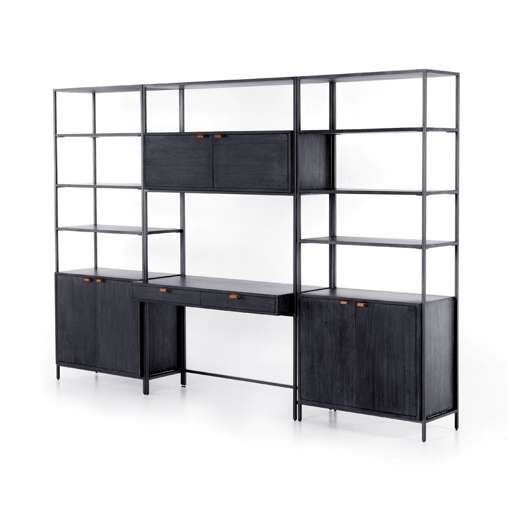Troy Modular Wall Desk With 2 Bookcases - Black – France & Son