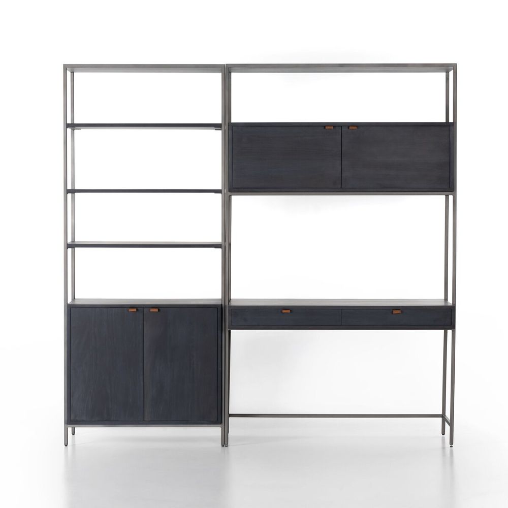 Troy Modular Wall Desk With 1 Bookcase - Black – France & Son