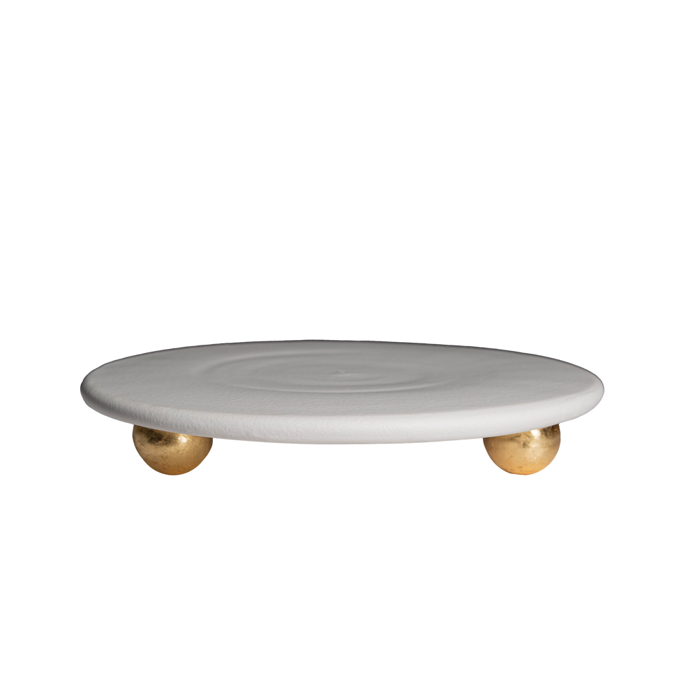 Catalina Footed Cheese / Cake Plate, Matte White, Gold Feet – France & Son