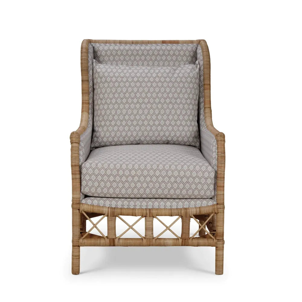 Hampton Rattan Wing Chair in Natural Rattan w/ Spivey Rost Fabric ...