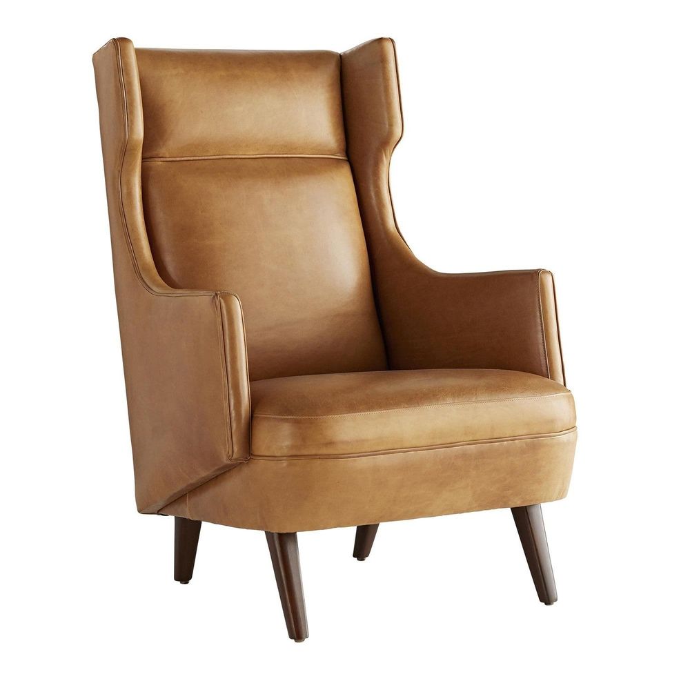Shop the Rossi Wing Chair Cognac Leather Dark Walnut by Lux Interiors ...