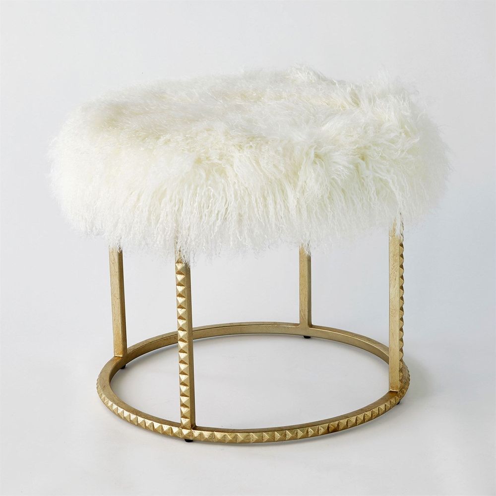 Stud Pouf-Gold Leaf-White Fur – France & Son