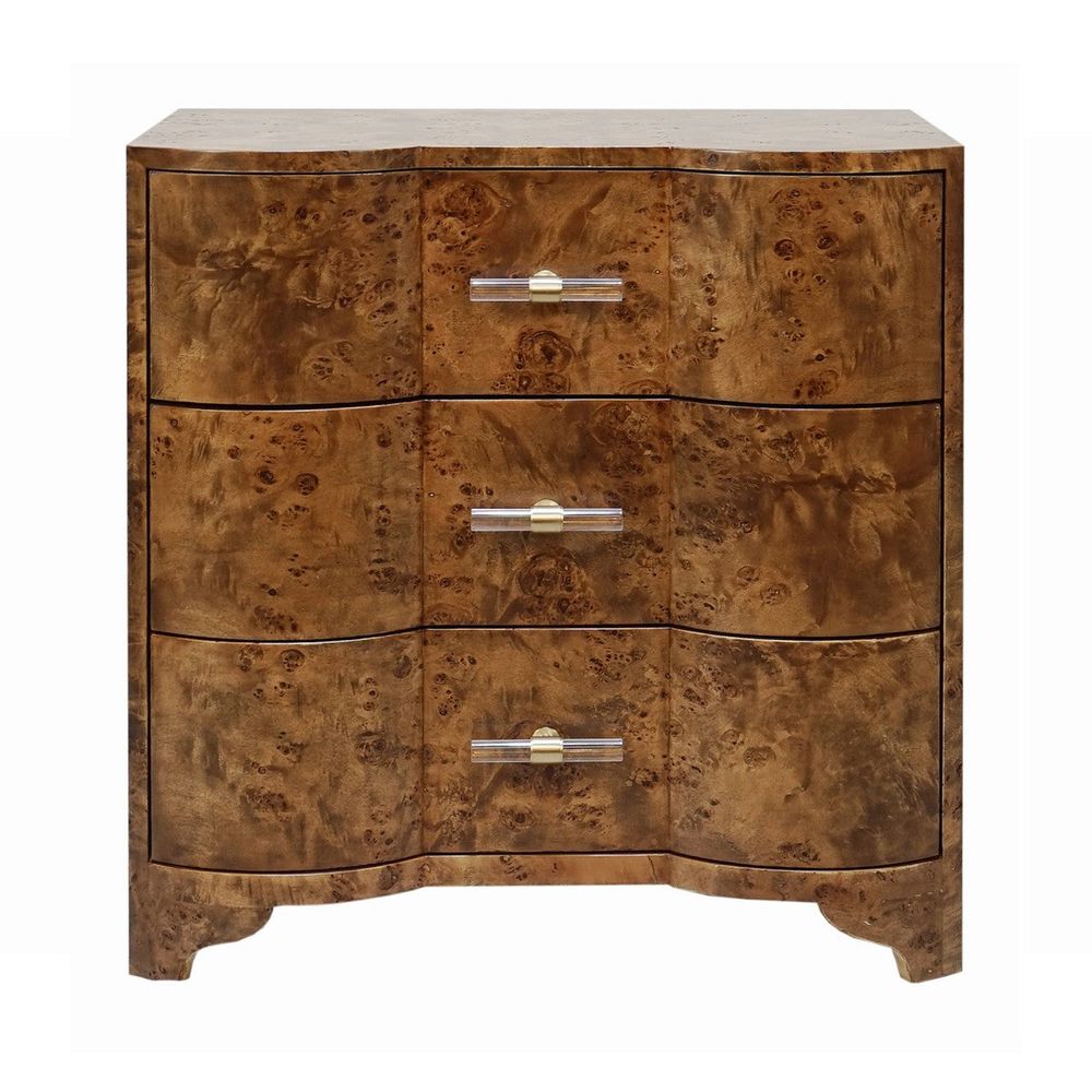 Calvin - Three Drawer Side Table In Dark Burl Wood With Acrylic Hardwa ...