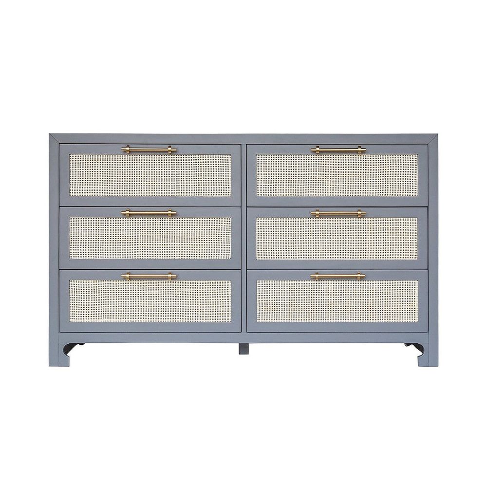 Carla Six Drawer Cane Front Chest With Brass Hardware In Matte Grey La ...