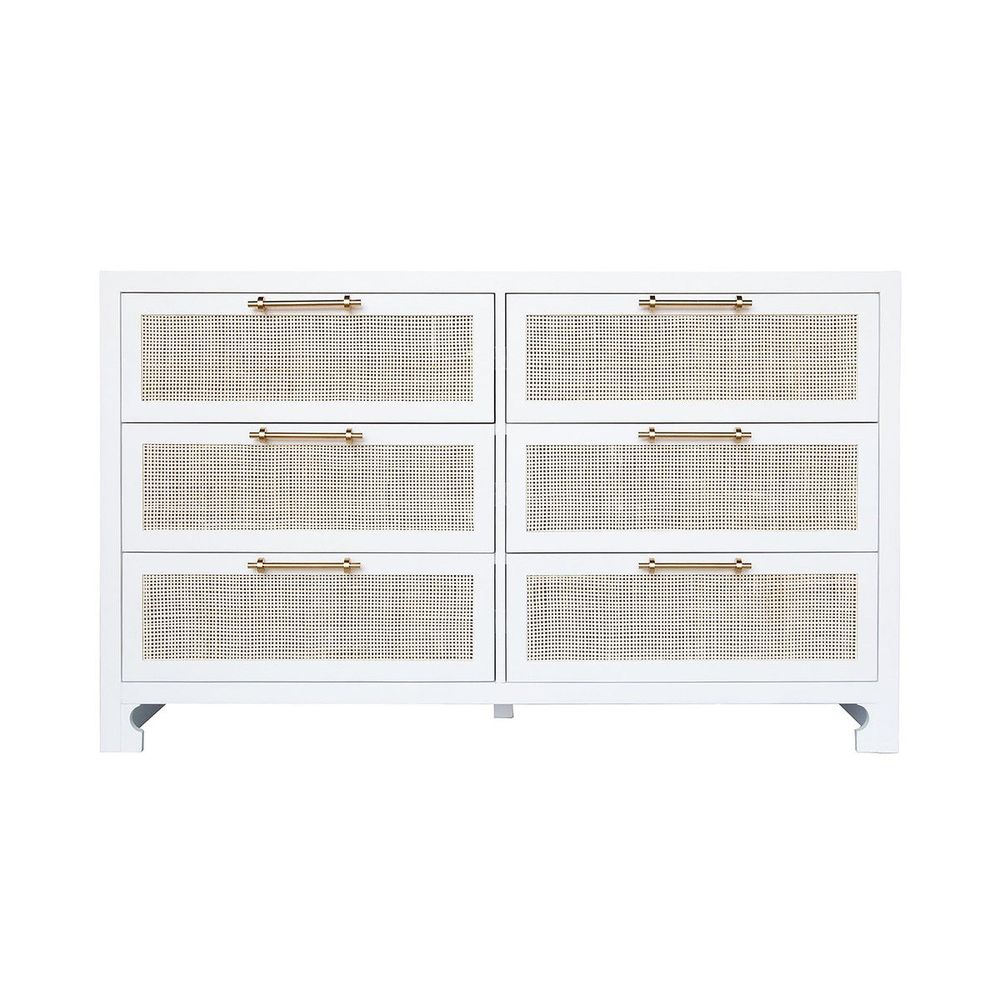Carla - Six Drawer Cane Front Chest With Brass Hardware In Matte White ...