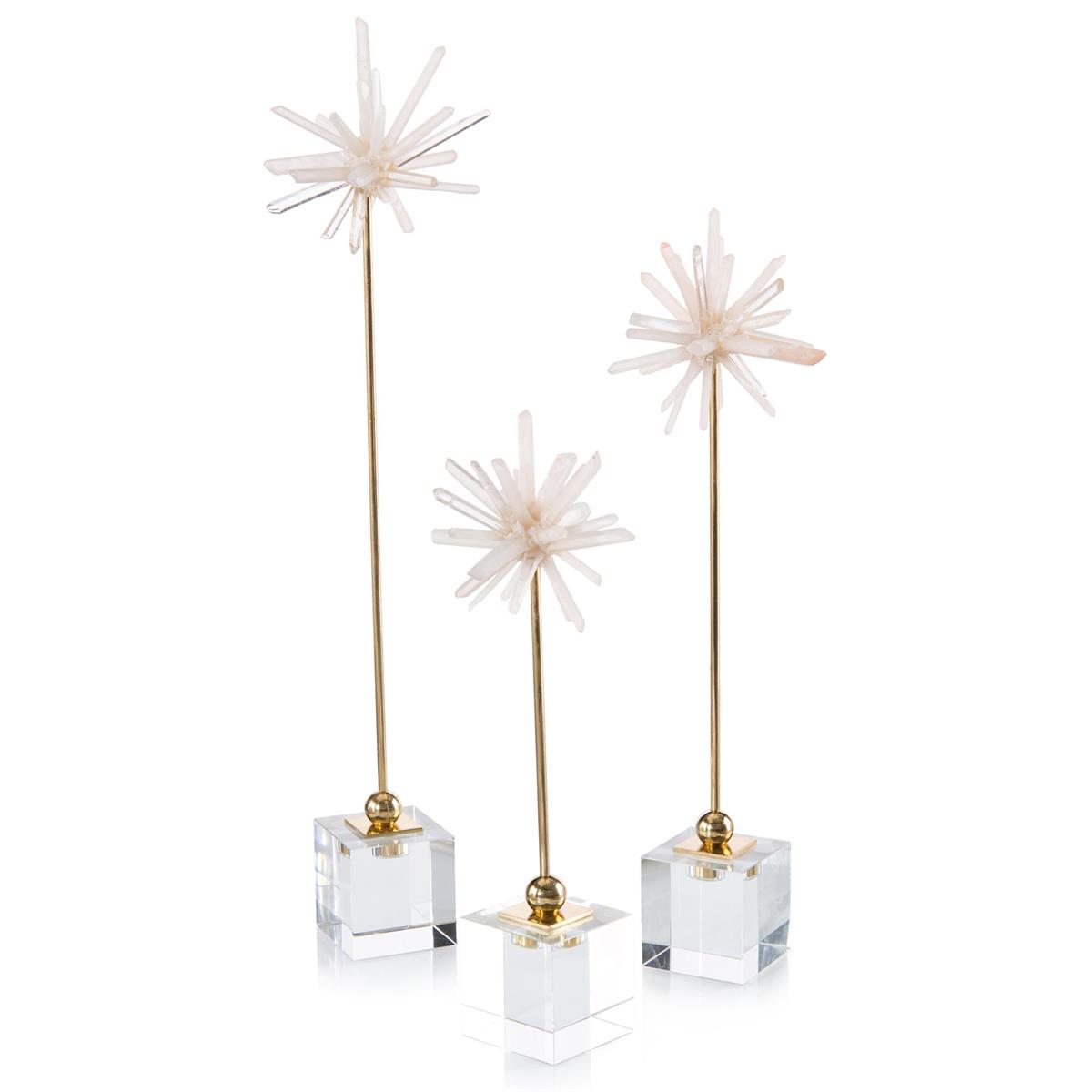 Set Of Three Natural Quartz Sprites On Cubes - Clear - Stone – France & Son