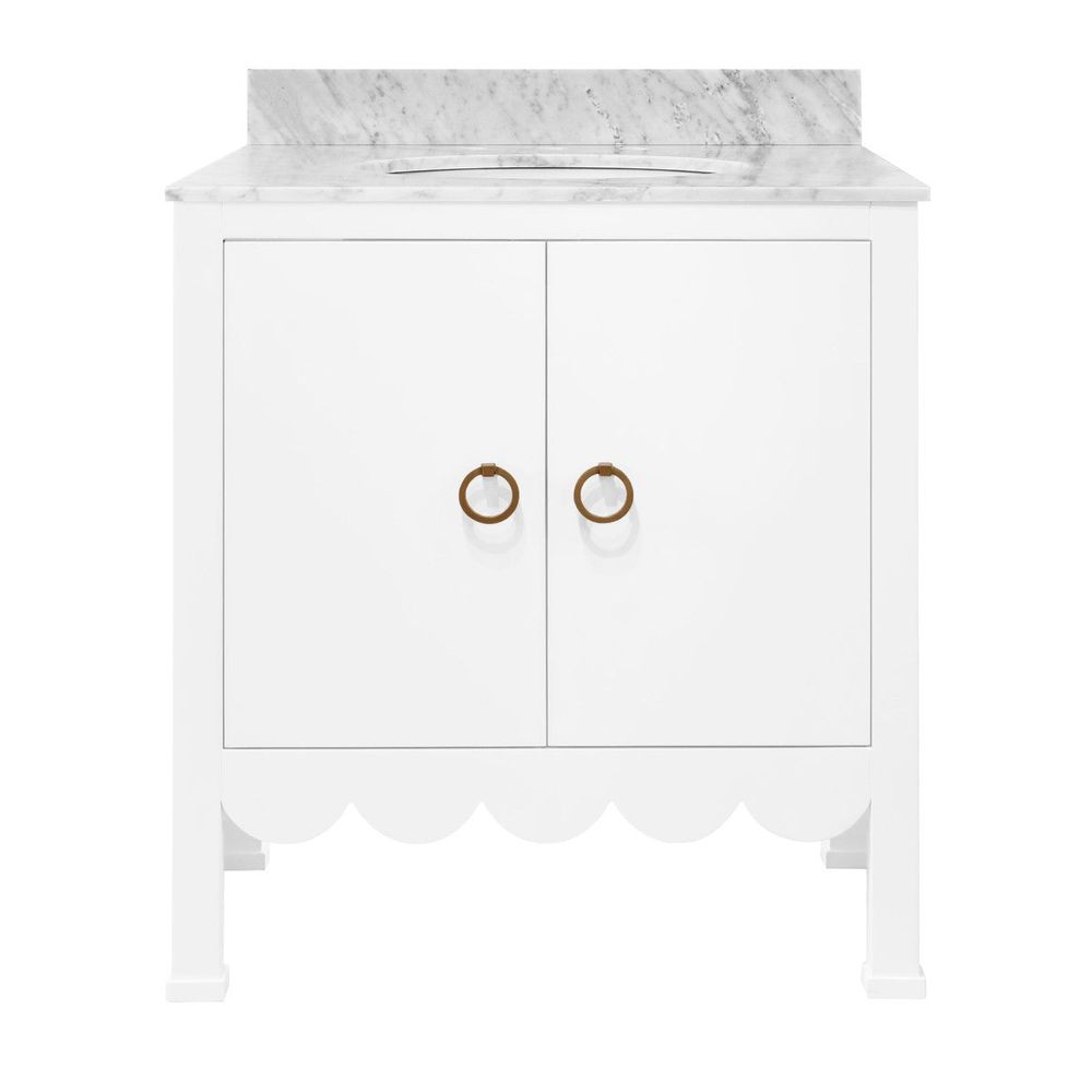 Kealey - Bath Vanity With Scallop Detail In Matte White Lacquer With W ...