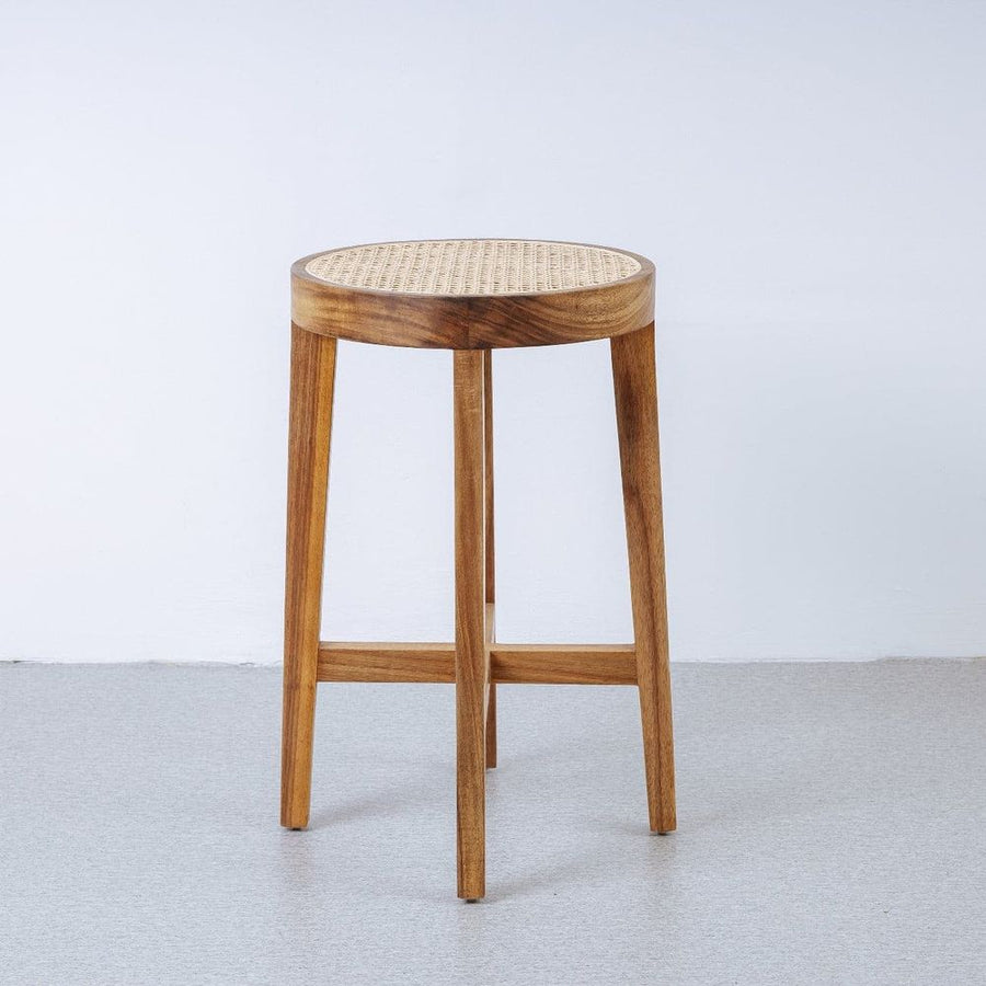 Jeanneret Round Counter Stool with Cane Seat – France & Son