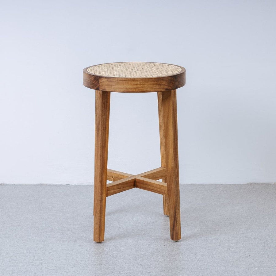 Jeanneret Round Counter Stool with Cane Seat – France & Son