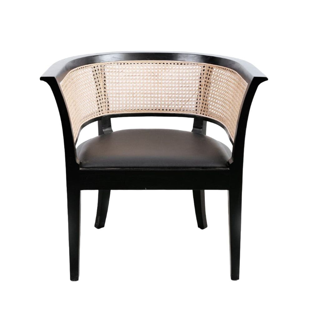 Aimee Cane Dining Armchair with Black Vegan Leather Seat – France & Son
