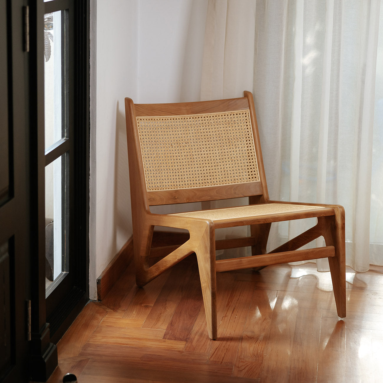 Jeanneret Armless Kangaroo Lounge Chair with Cutout and Hand Caned Seat ...